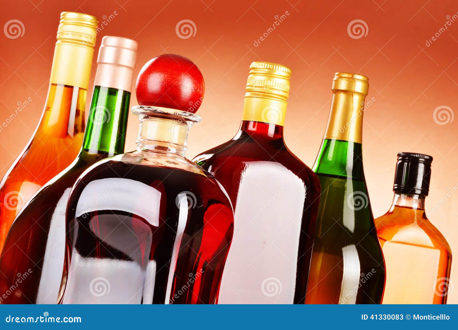 Bottles of Assorted Alcoholic Beverages Including Beer and Wine Stock ...