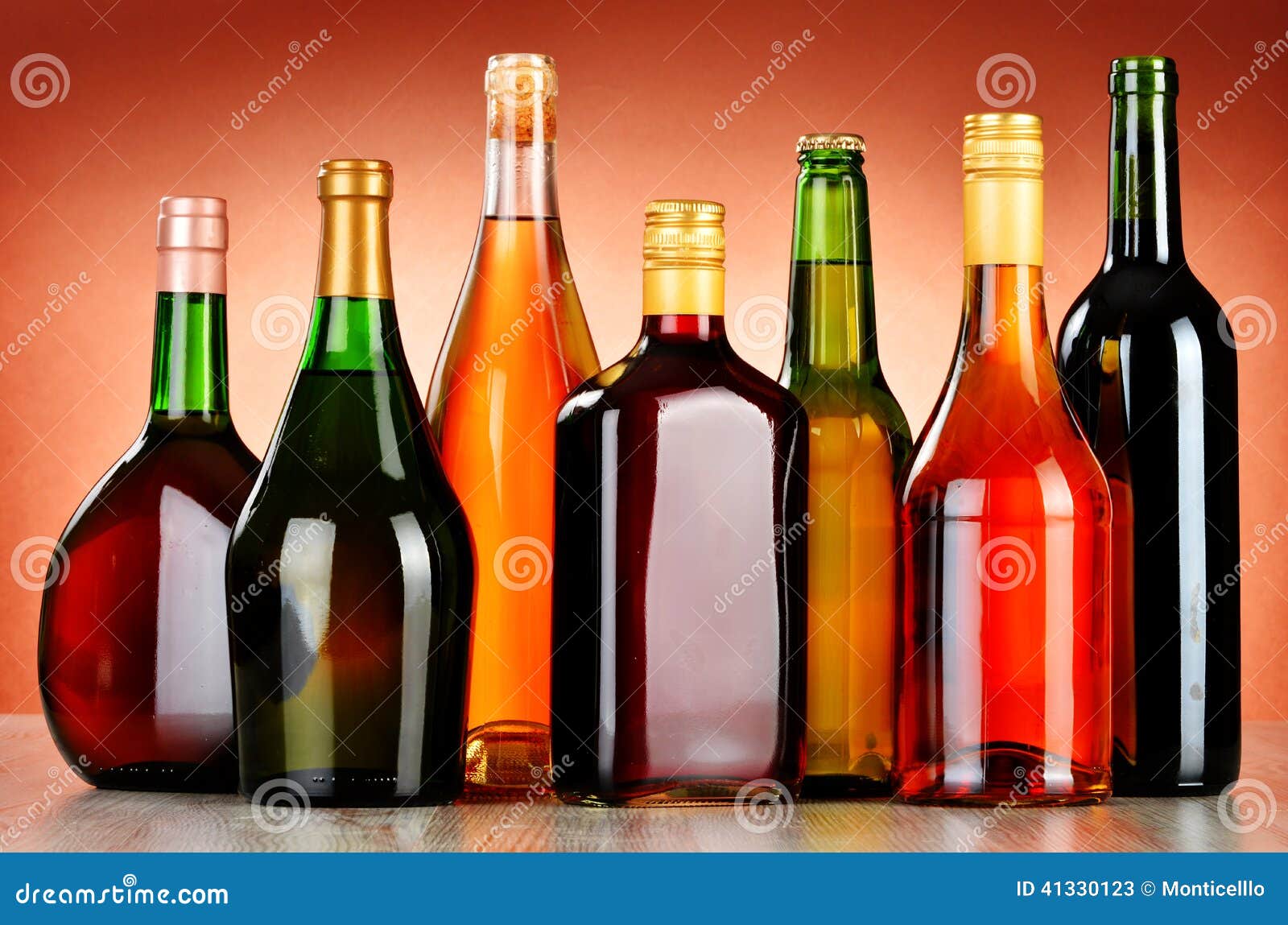 Bottles of Assorted Alcoholic Beverages Including Beer and Wine Stock ...