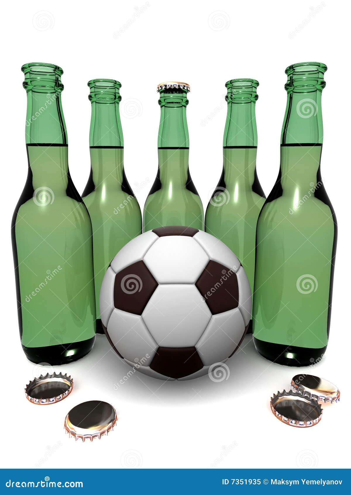Bottles of beer and ball stock illustration. Illustration of goal - 7351935