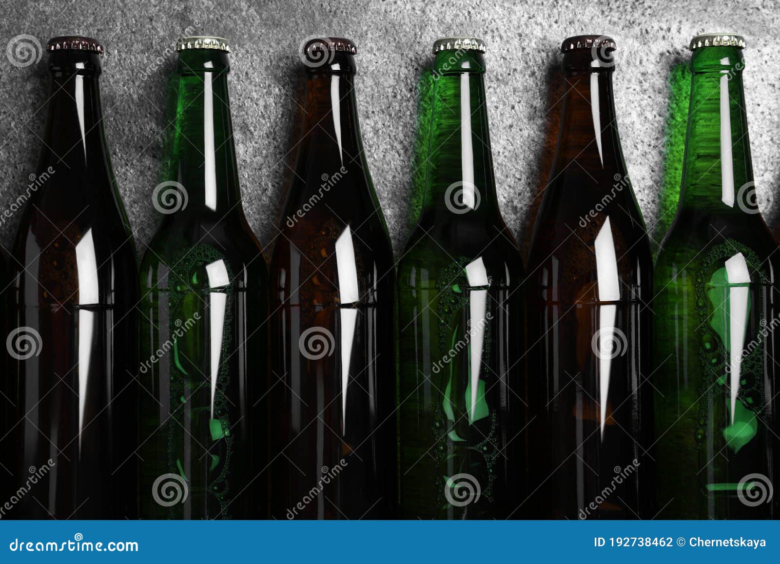 Bottles with Beer on Table, Flat Lay Stock Photo - Image of chill ...