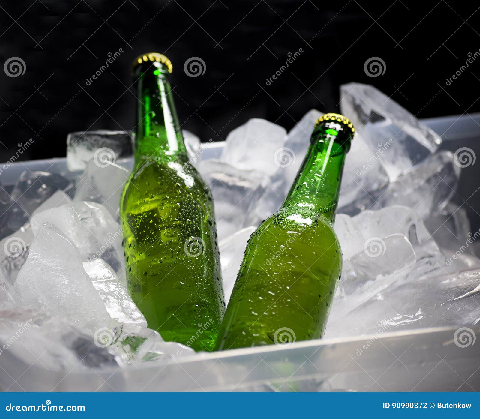 Bottles of beer on ice stock photo. Image of appetizing - 90990372