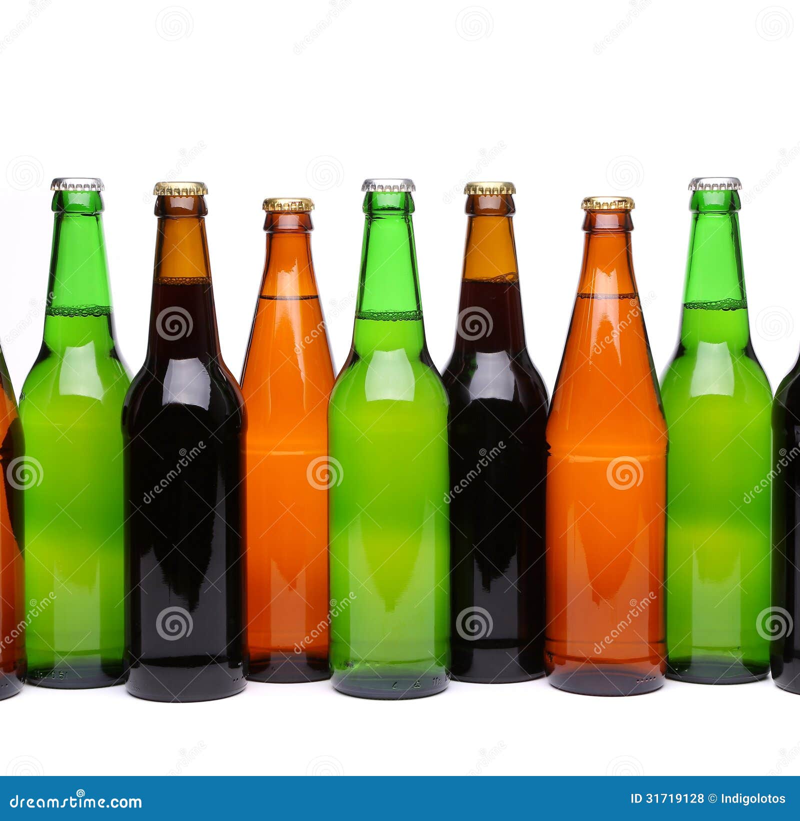 Bottles of beer in row stock photo. Image of lager, closeup - 31719128