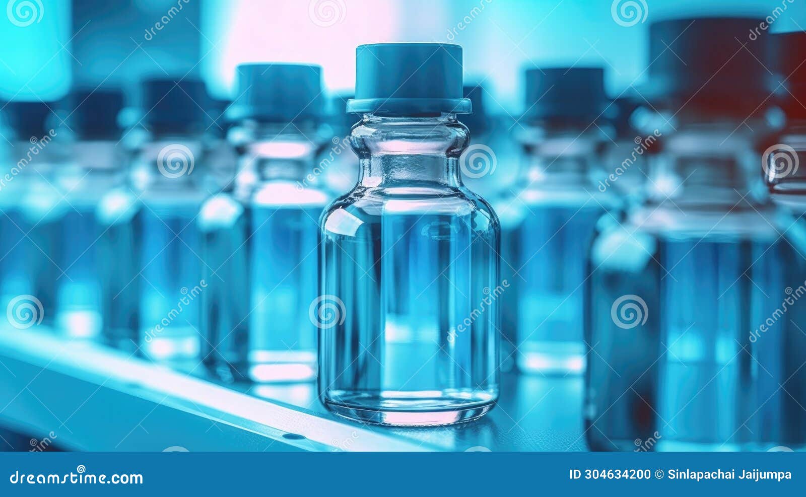 Bottles of Blue Liquid, Test Tubes with Chemicals, and a Container of ...
