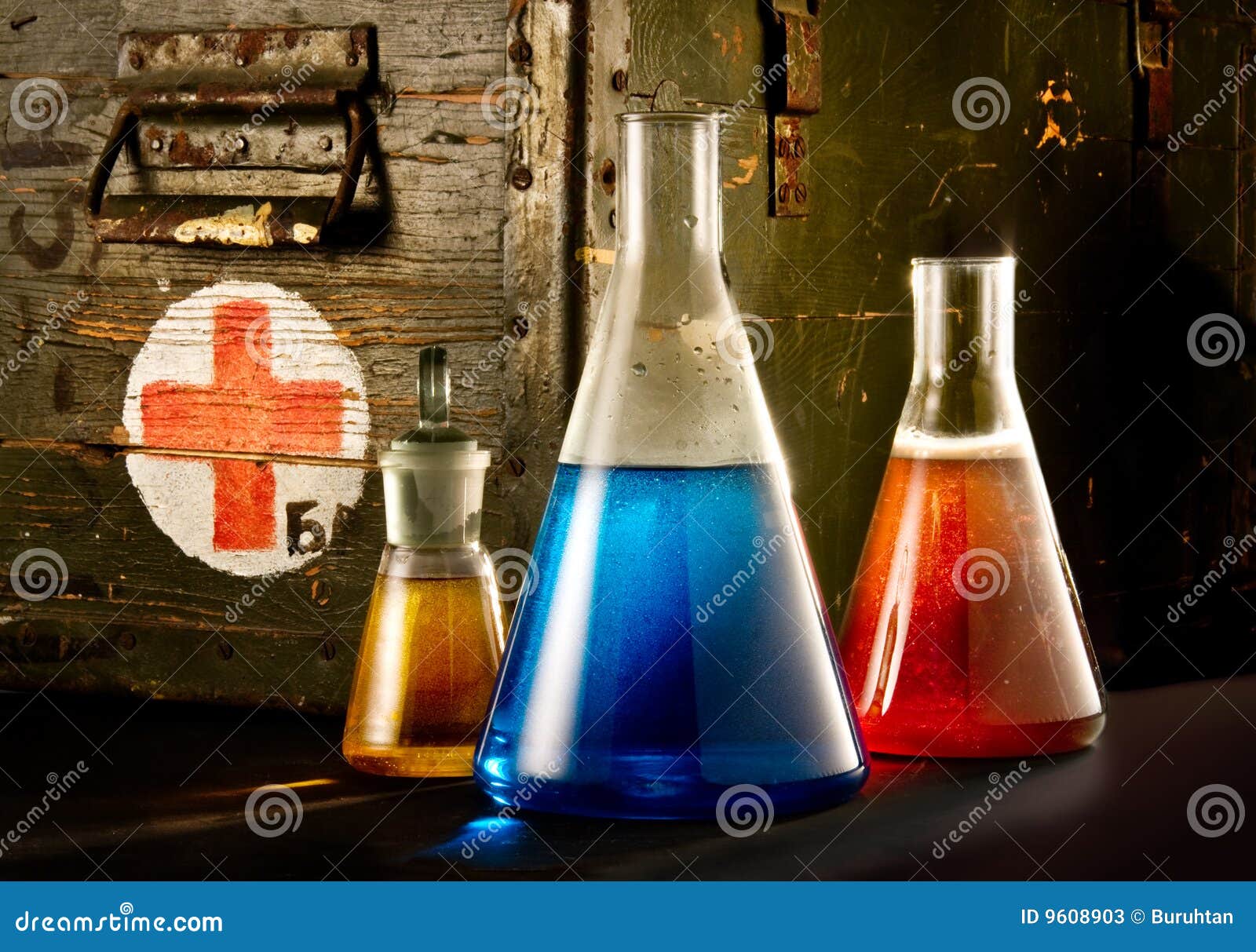 Bottles with Blue Red Brown Liquid Editorial Stock Photo - Image of ...