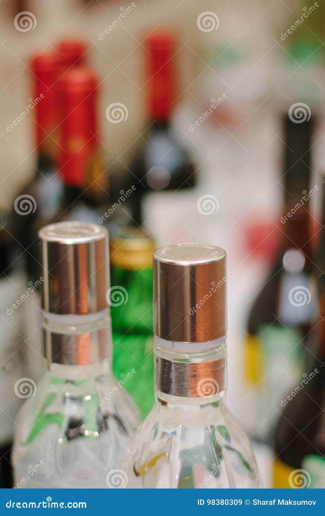 Bottles of Cold Vodka on Table at Restaurant Stock Image - Image of ...