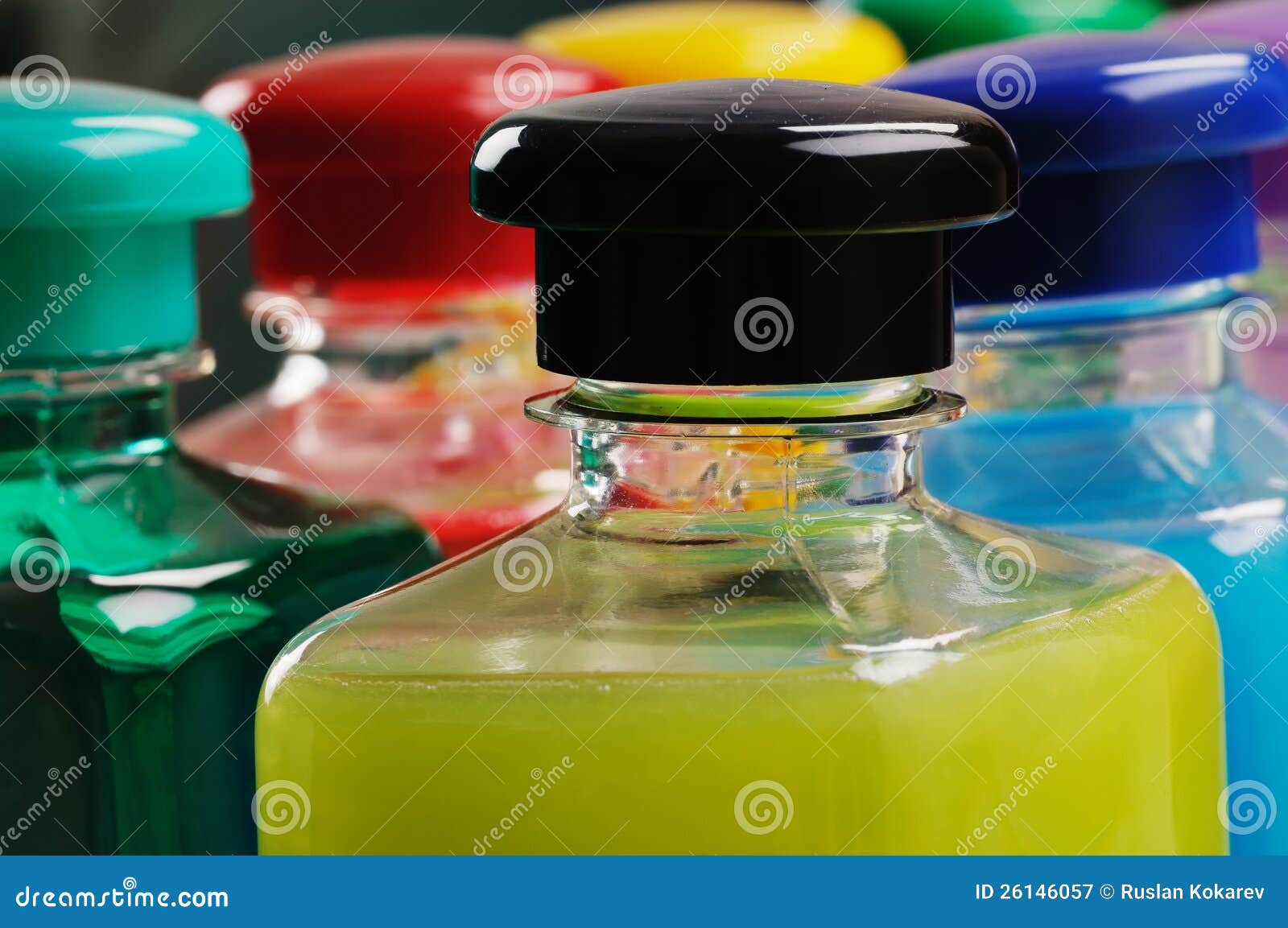 Bottles with Color Liquids. Stock Image - Image of plastic, bath: 26146057