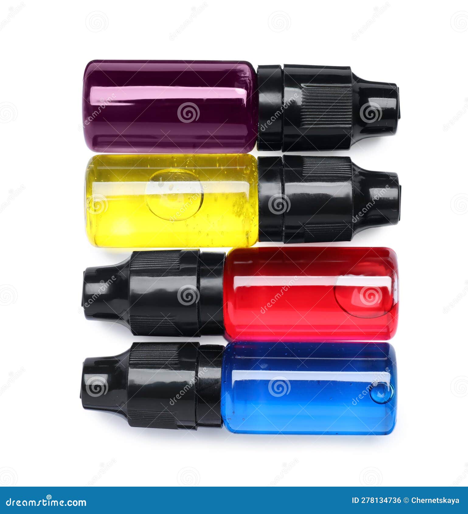 Bottles with Different Food Coloring on White Background, Top View ...