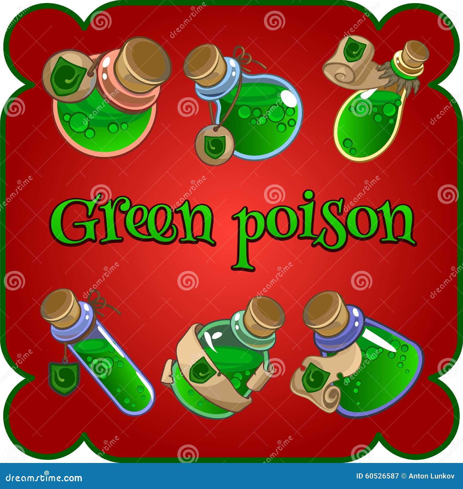Bottles with Green Poison on a Red Background Stock Vector ...