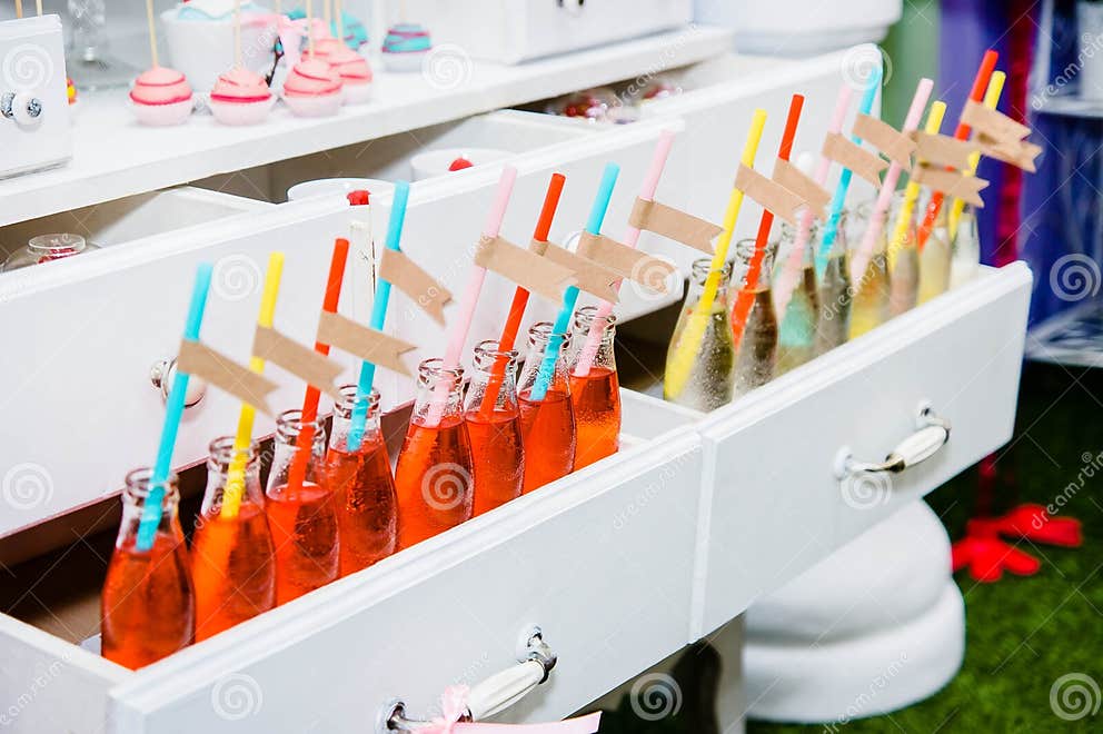 Bottles with Lemonade and Empty Labels in Line Stock Image - Image of ...