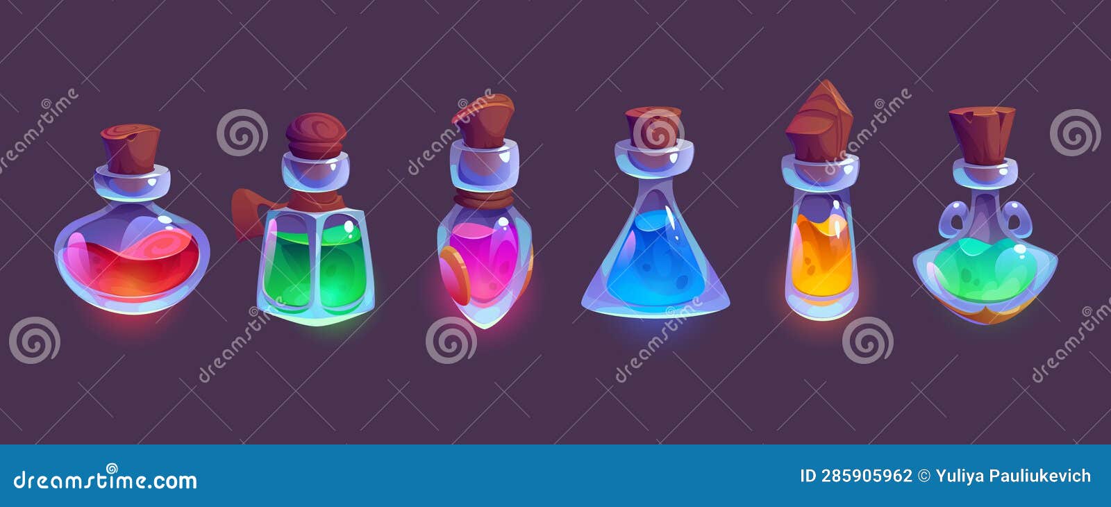 Bottles of Magic Elixir or Potion Cartoon Game Stock Illustration ...