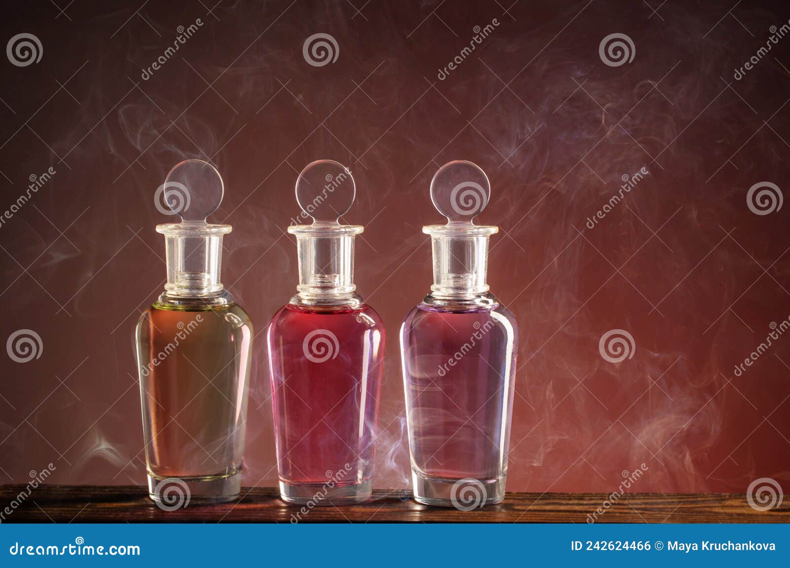 Bottles with Magic Potion in Smoke Stock Photo - Image of alchemy ...