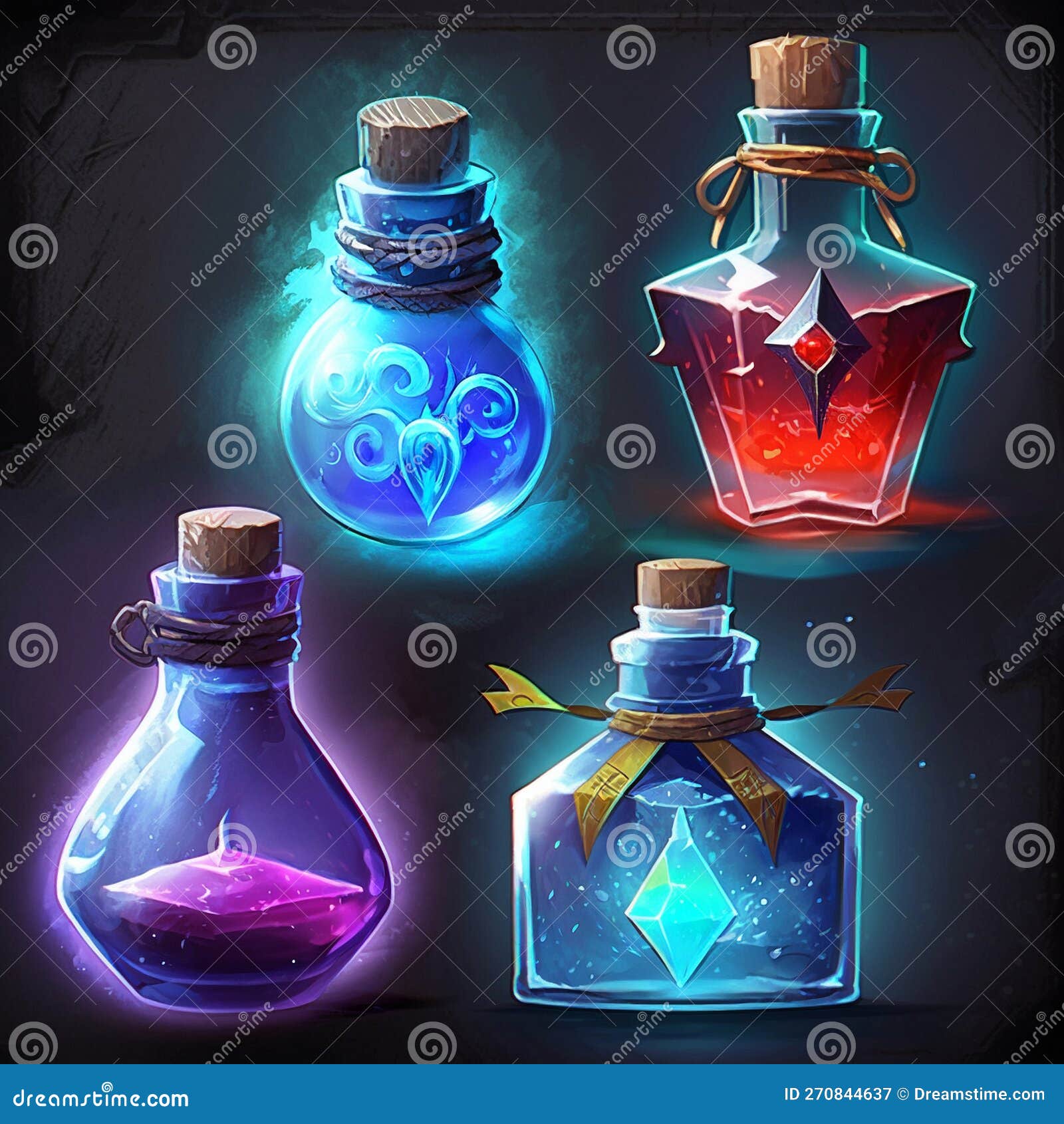 Bottles with magic potions stock illustration. Illustration of ...