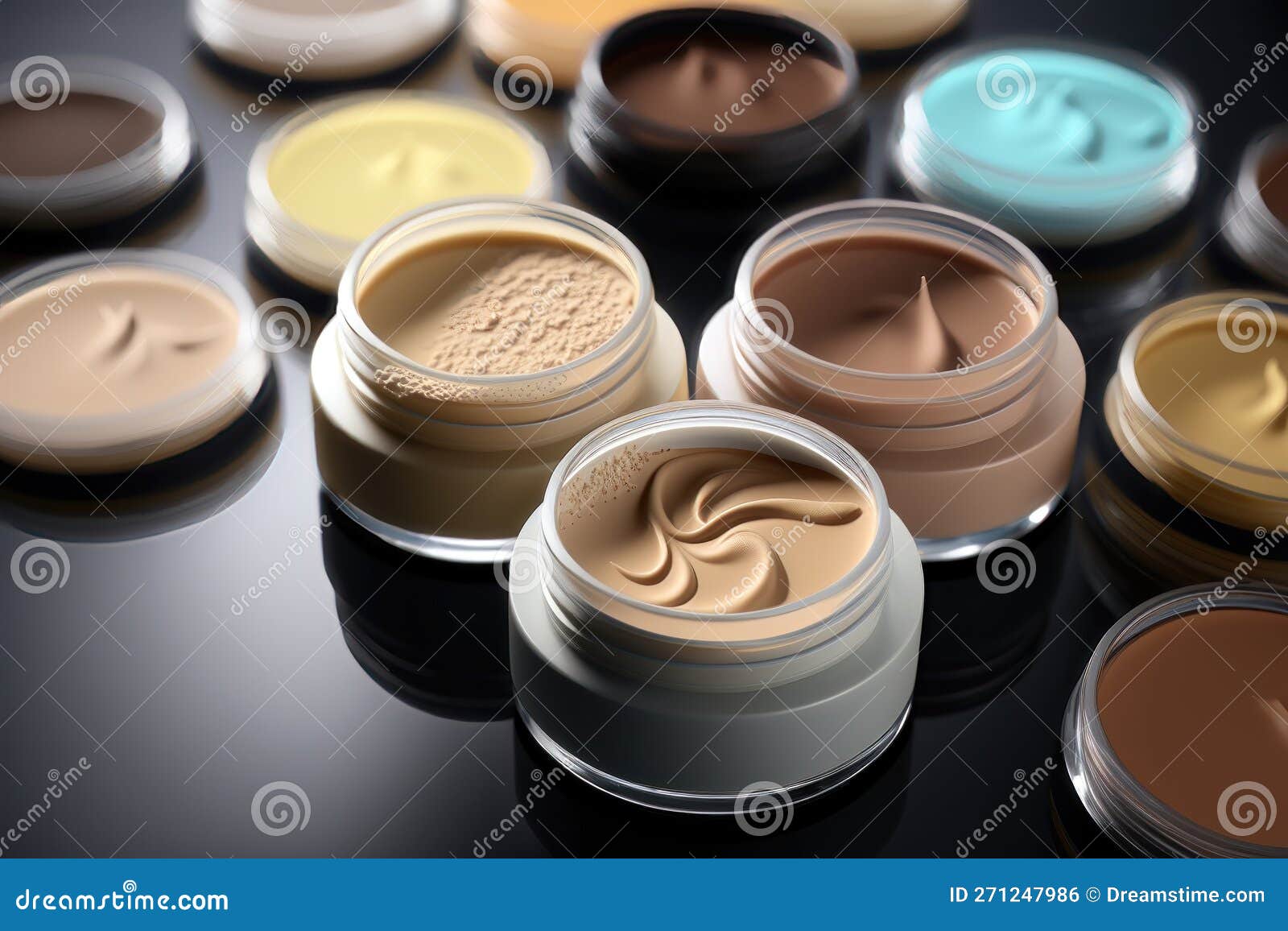 Bottles of Makeup Foundation and Samples on Dark Background. AI ...