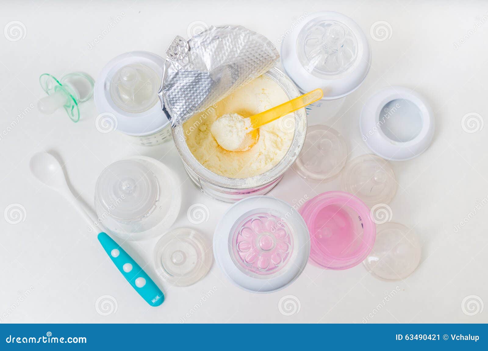 Bottles and Milk Formula in Can for Feeding Infant Stock Image - Image ...