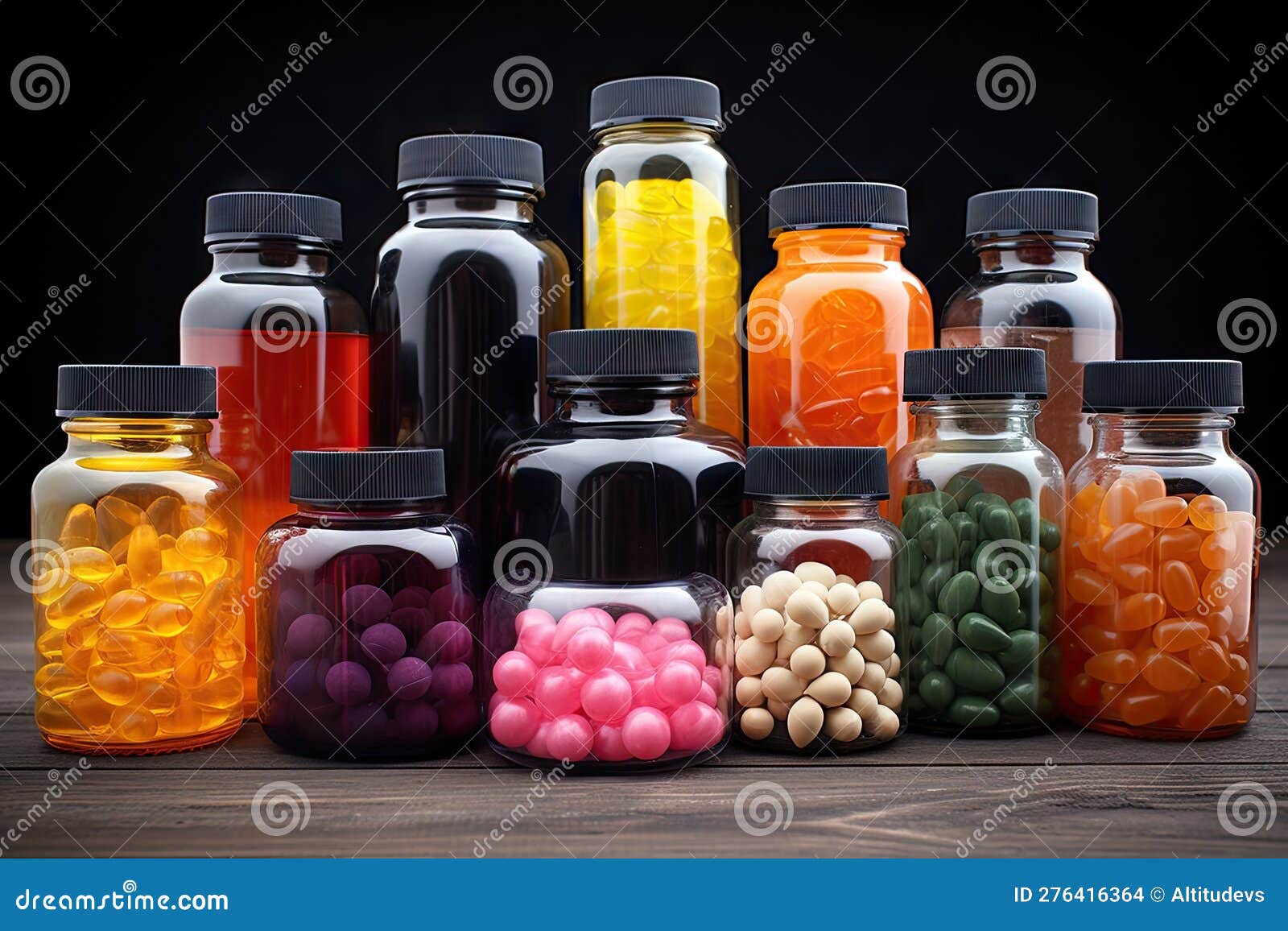 Bottles of Nutritional Supplements in Assortment of Colors, Shapes and ...