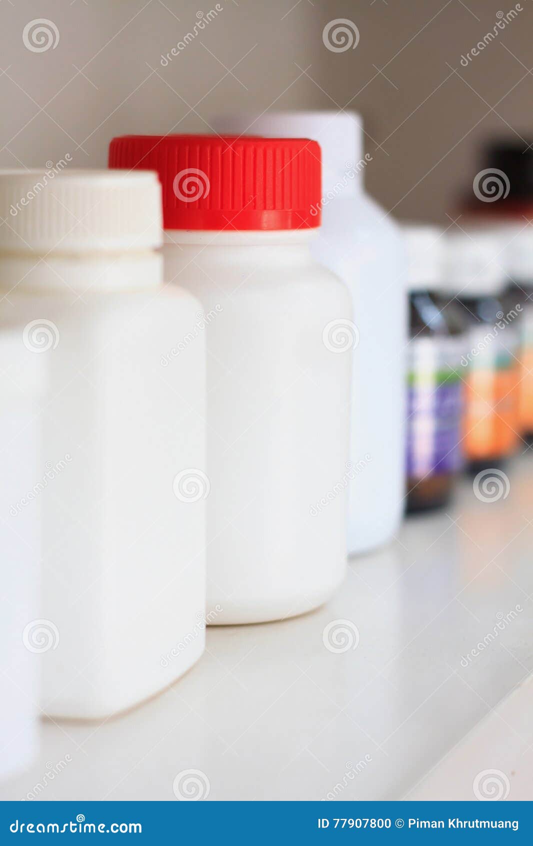 Bottles on Pharmacy Store Shelf Stock Photo - Image of drugs ...