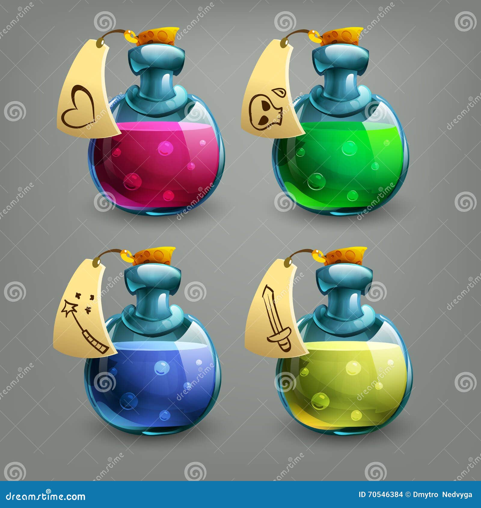 Bottles of Potion. Vector Illustration. Stock Vector - Illustration of ...