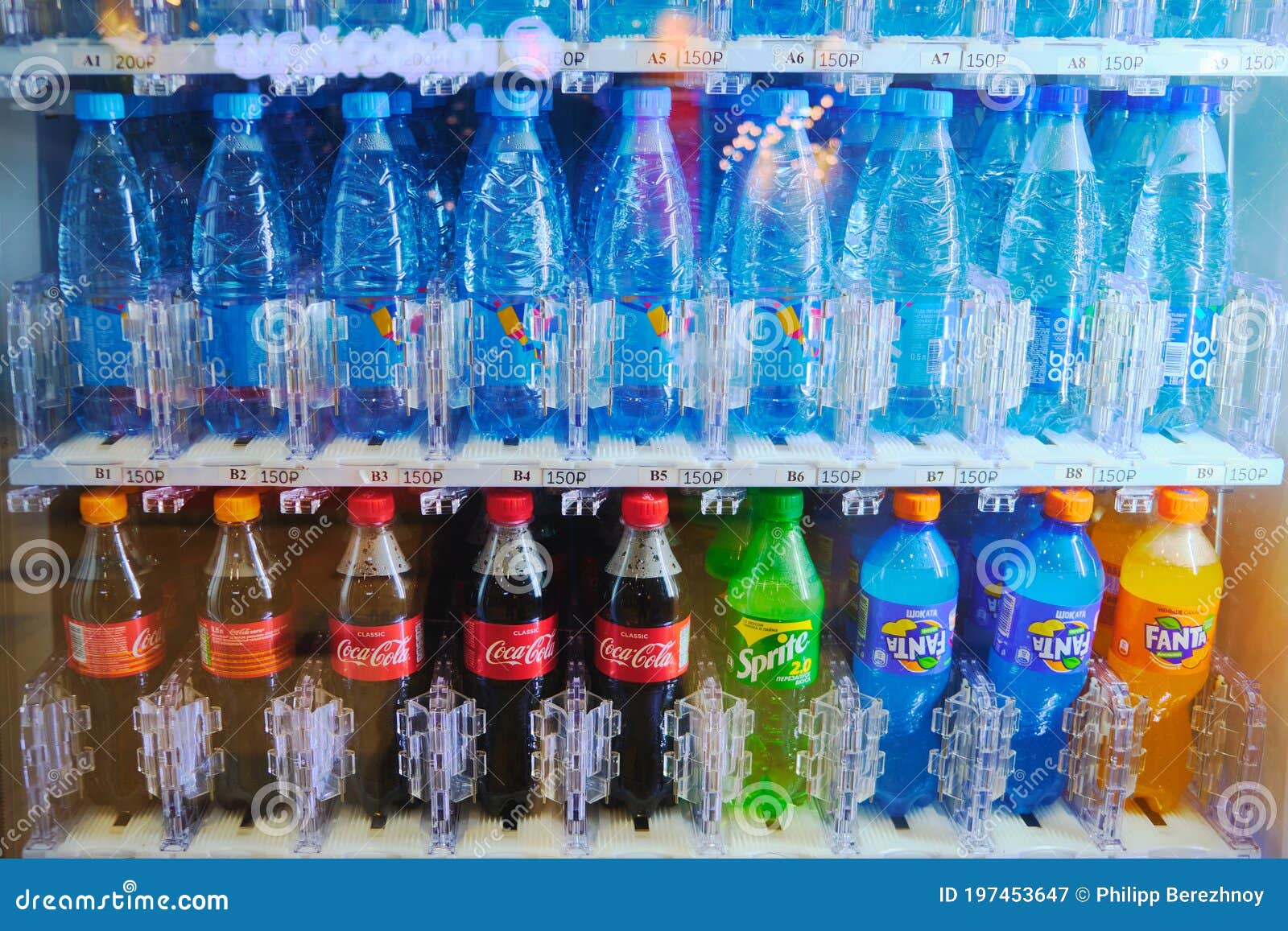 Bottles of Water and Fizzy Drinks Inside of Vending Machine Editorial ...