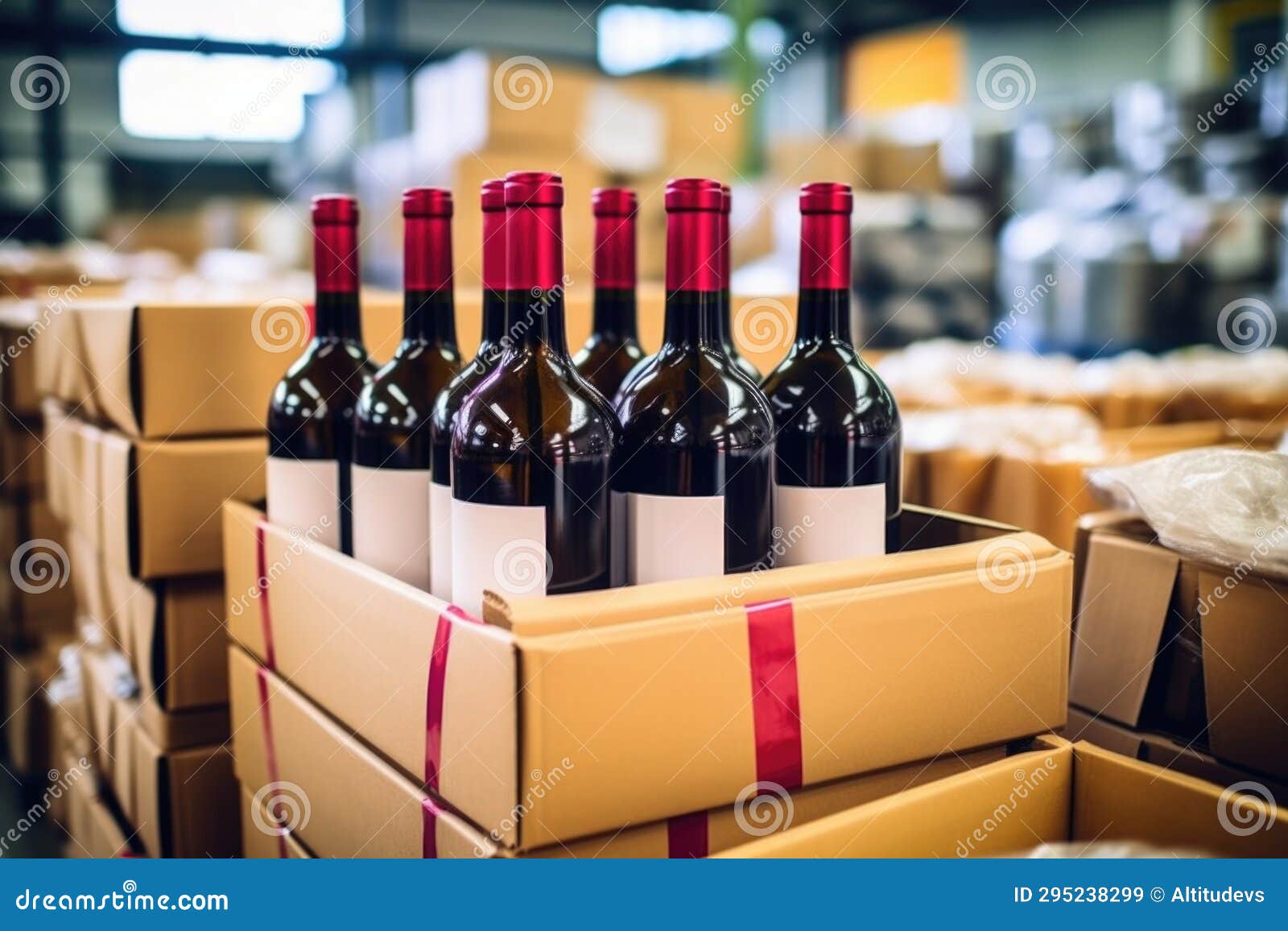 Bottles of Wine Being Packaged for Distribution Stock Image - Image of ...