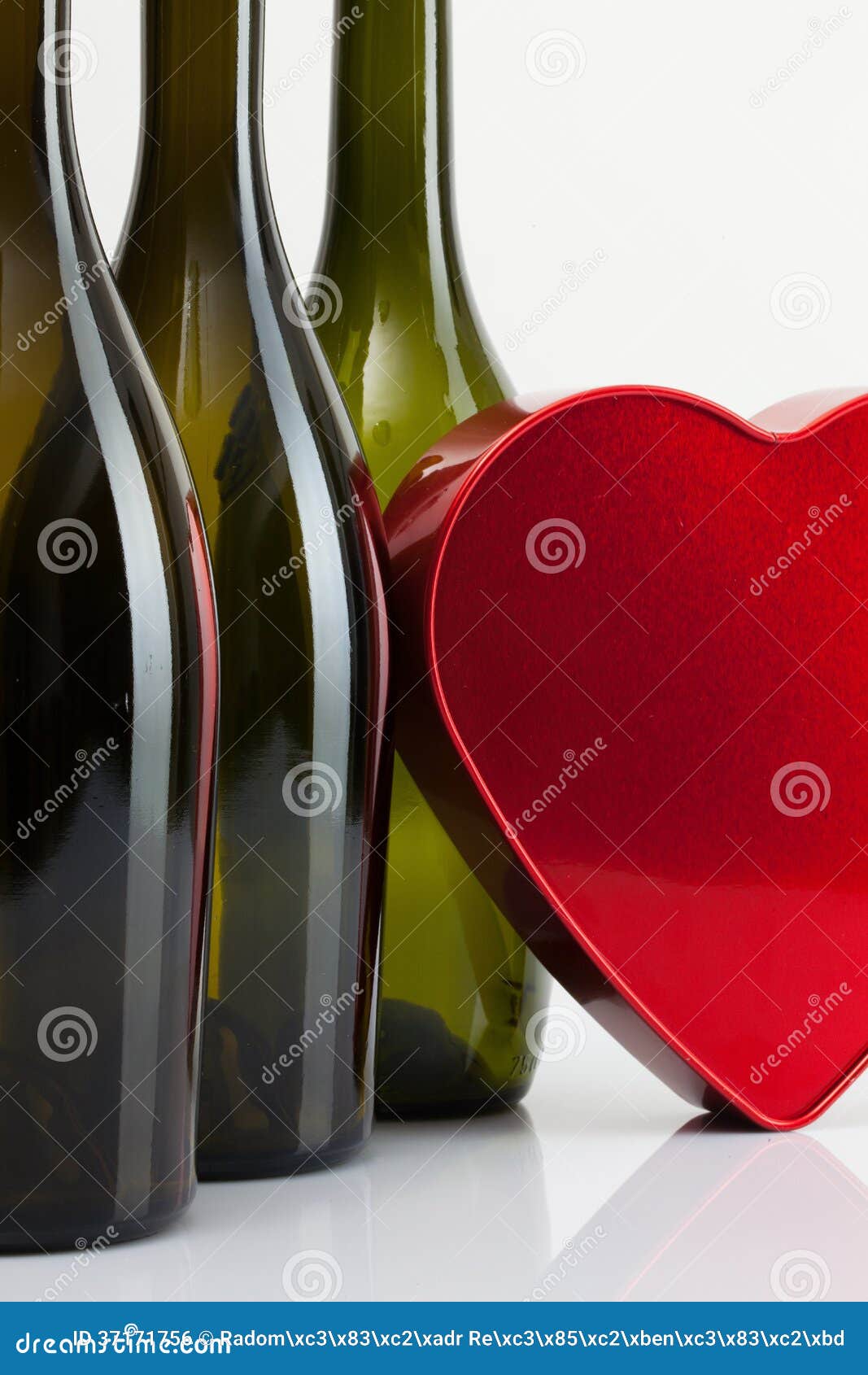Bottles of Wine and Red Heart Stock Photo - Image of decorative ...