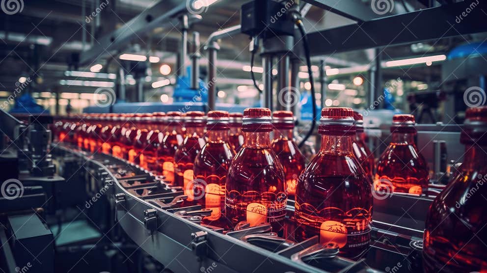 Bottling Factory. Drink Bottling Line for Processing and Bottling into ...