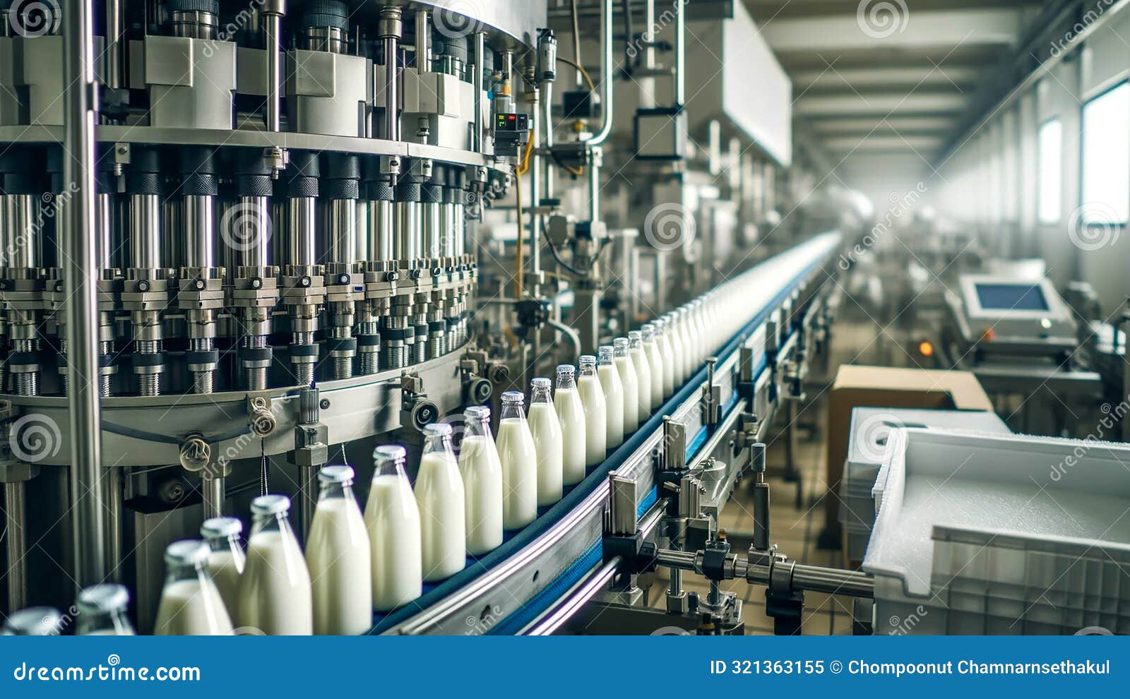 Bottling Milk Production Line in a Factory Stock Image - Image of curd ...