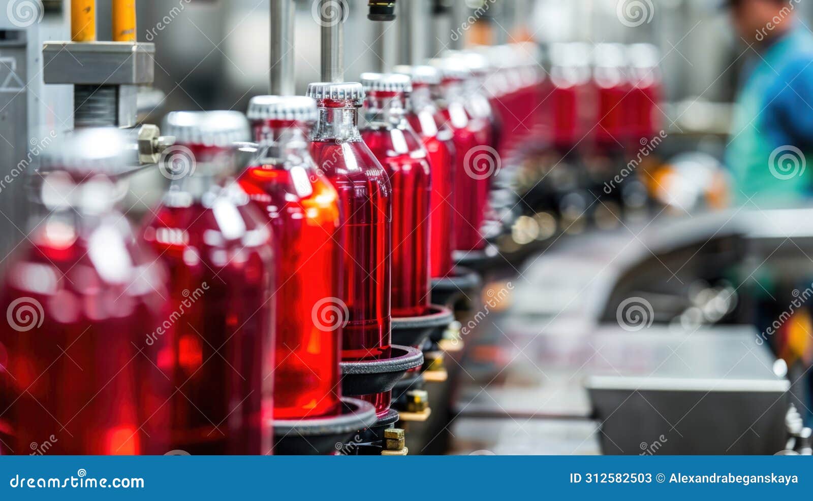 Bottling Production Line with Red Liquid in Bottles Stock Illustration ...