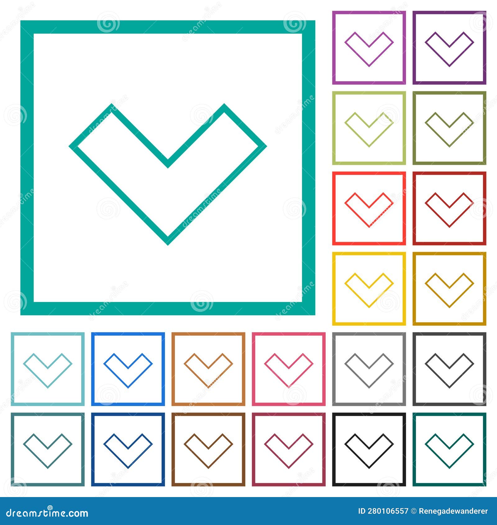 Bottom Angle Arrow Outline Flat White Icons On Round Color Backgrounds ...