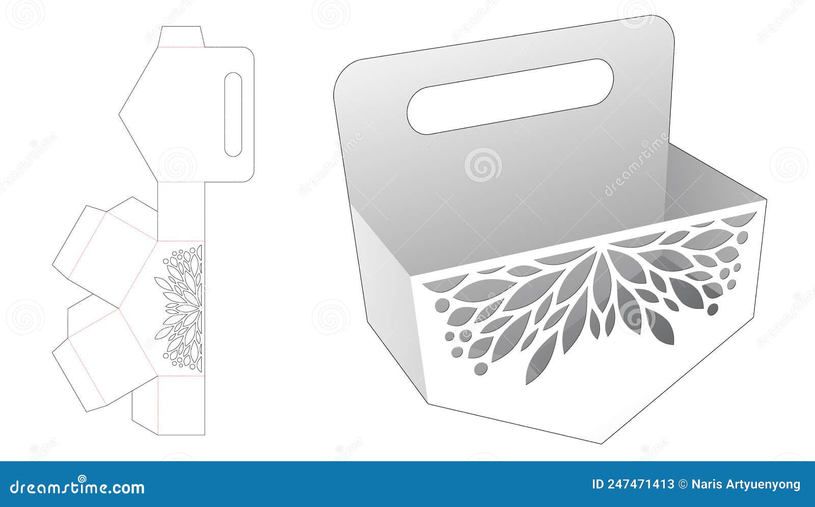 Bottom Angle Handle Box with Stenciled Mandala Die Cut Template Stock ...