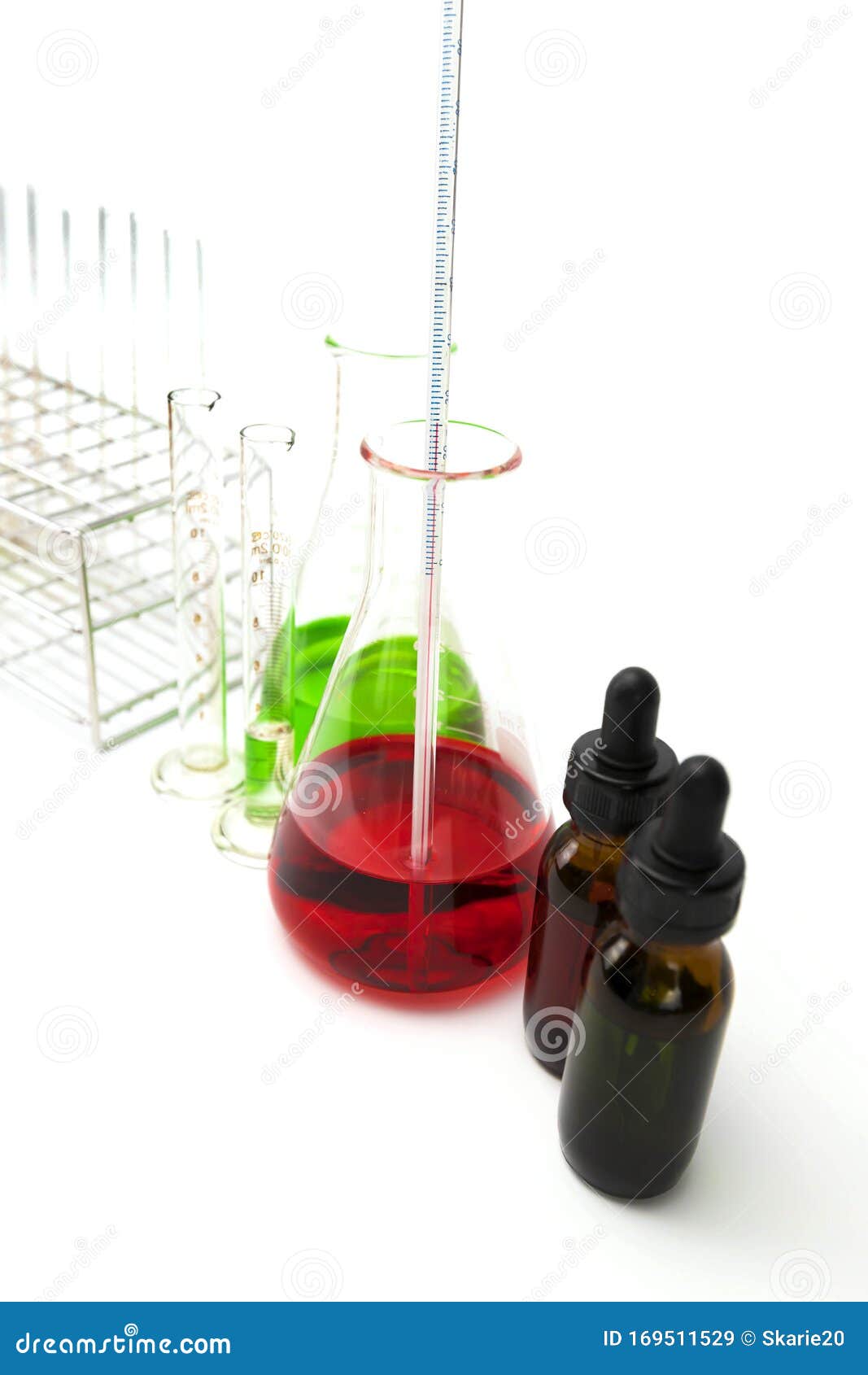 Bottom and Beaker Isolated on White. Several Chemical Solution in Flask ...