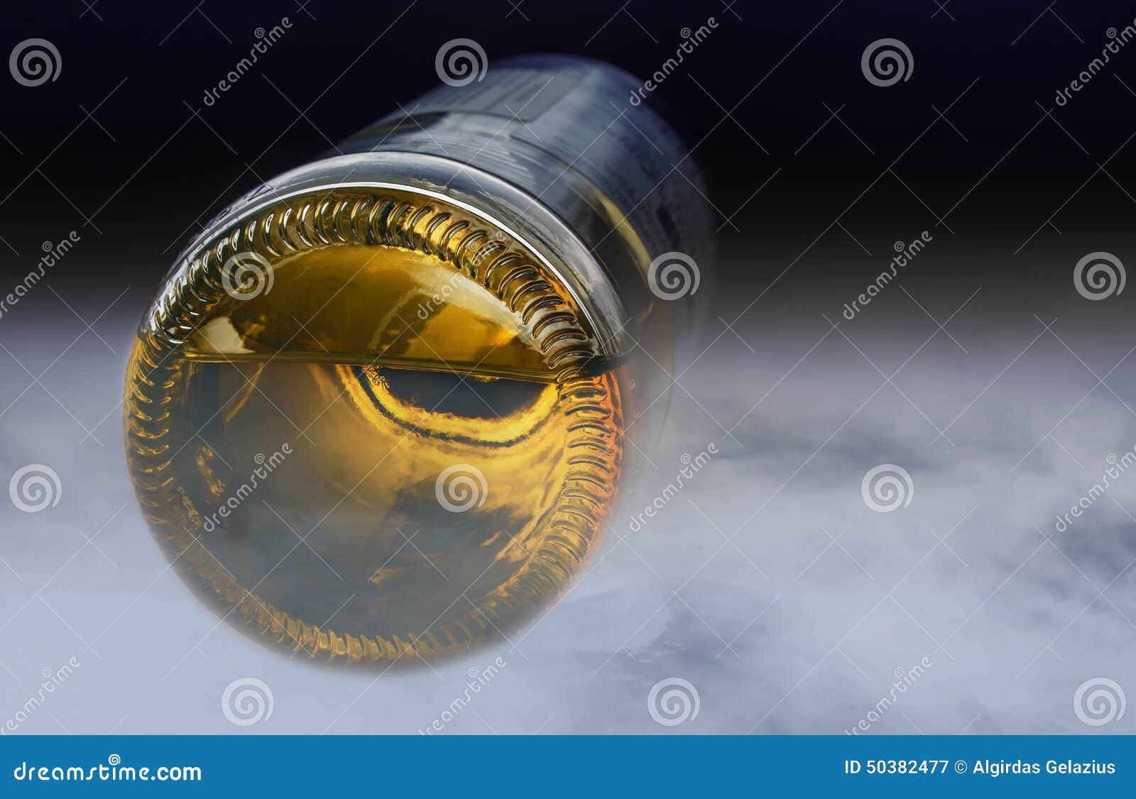 Bottom of a Bottle with a Drink in a Dry Ice Fog Stock Image - Image of ...