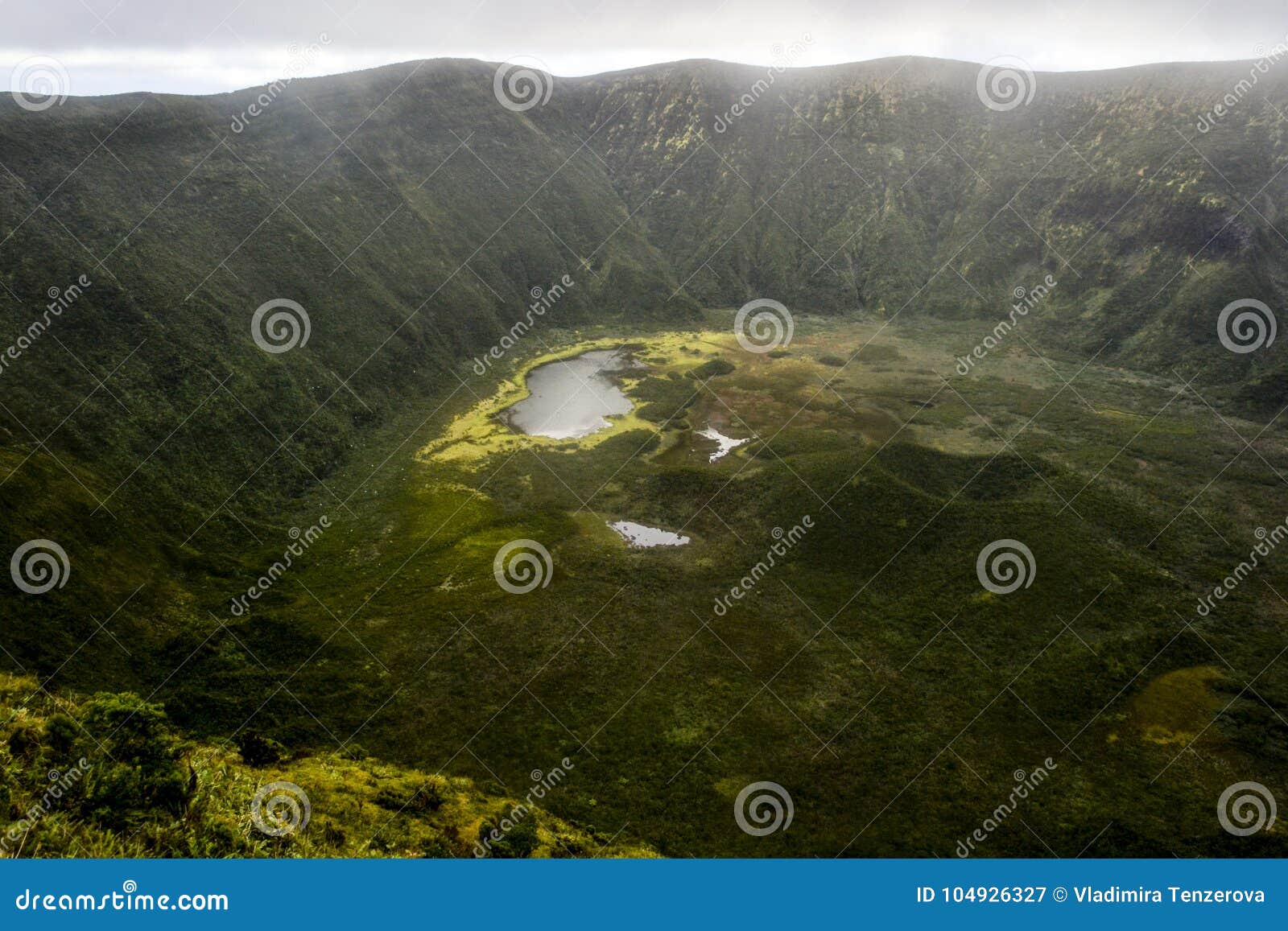 The Bottom of an Extinct Crater with a Small Lake on the Island Stock ...
