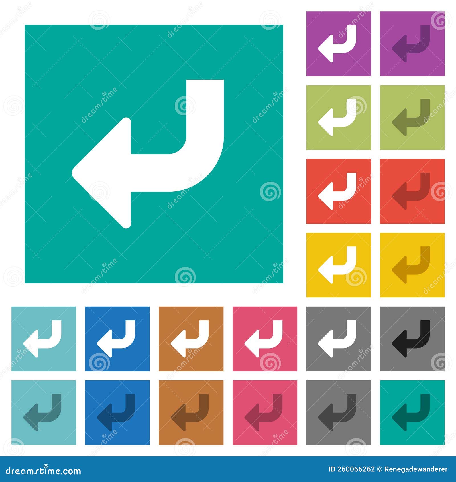 Bottom Left Side Turn Arrow Solid Square Flat Multi Colored Icons Stock ...
