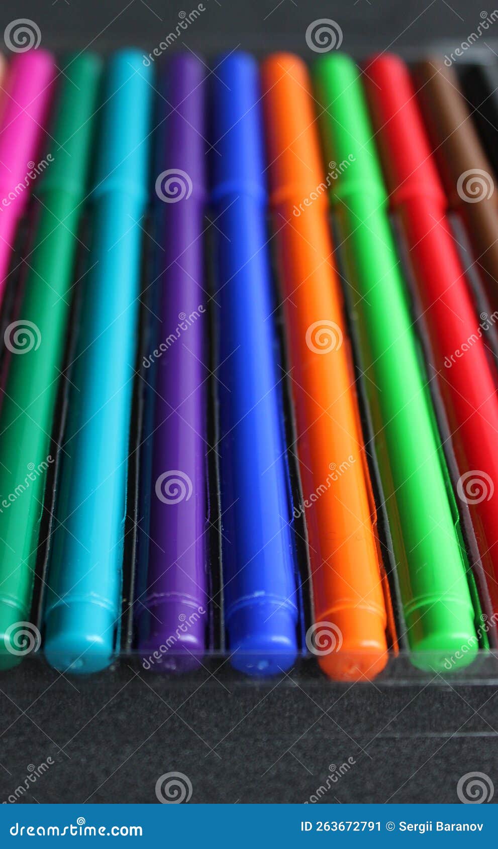 Bottom Part of Multi Colored Felt Pens Stacked in Plastic Tray Stock ...