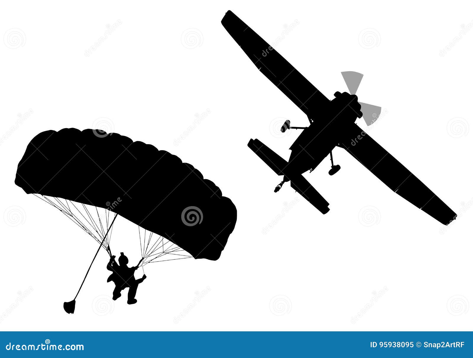 Bottom Profile Silhouette of Sky Diver with Open Parachute Stock Vector ...