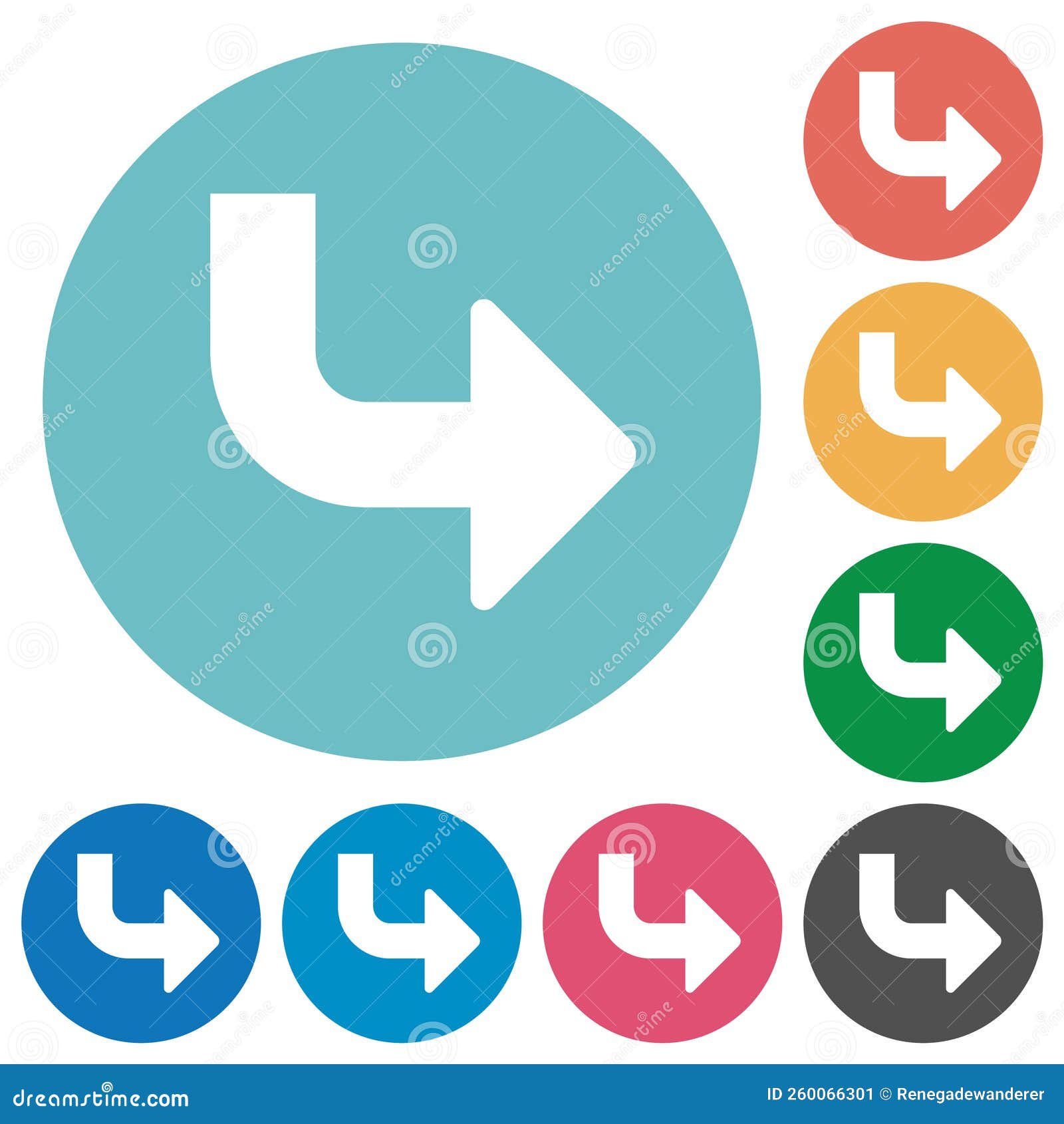 Bottom Right Side Turn Arrow Solid Flat Round Icons Stock Vector ...
