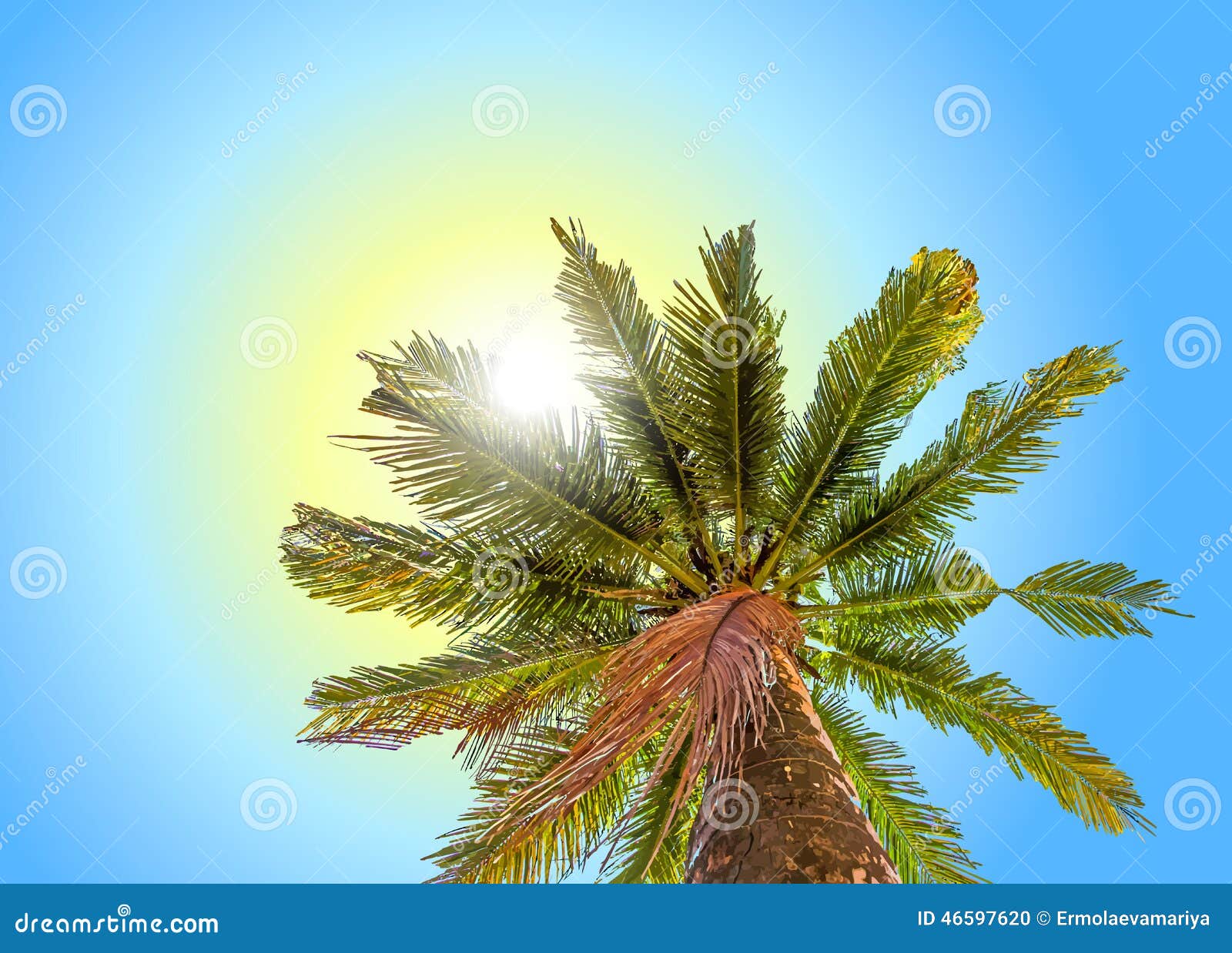 Bottom-up View of a Beautiful Palm Tree with Blue Stock Vector ...