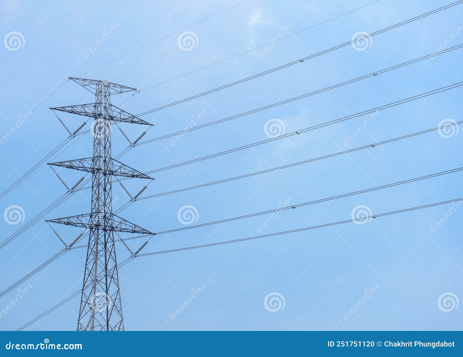 High Voltage Electric Post and Electric Cable with Cloud and Blue Sky ...
