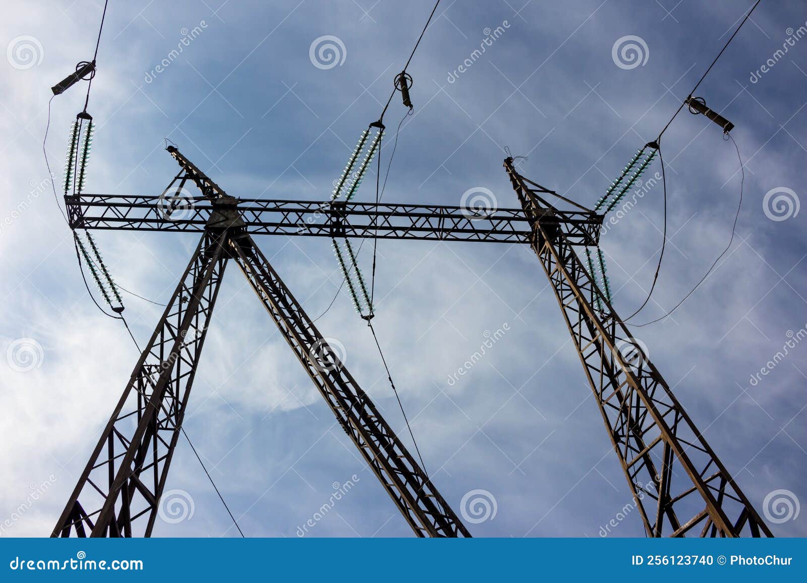 Bottom-up View of a 220 KV Overhead Power Line Tower Structure Stock ...