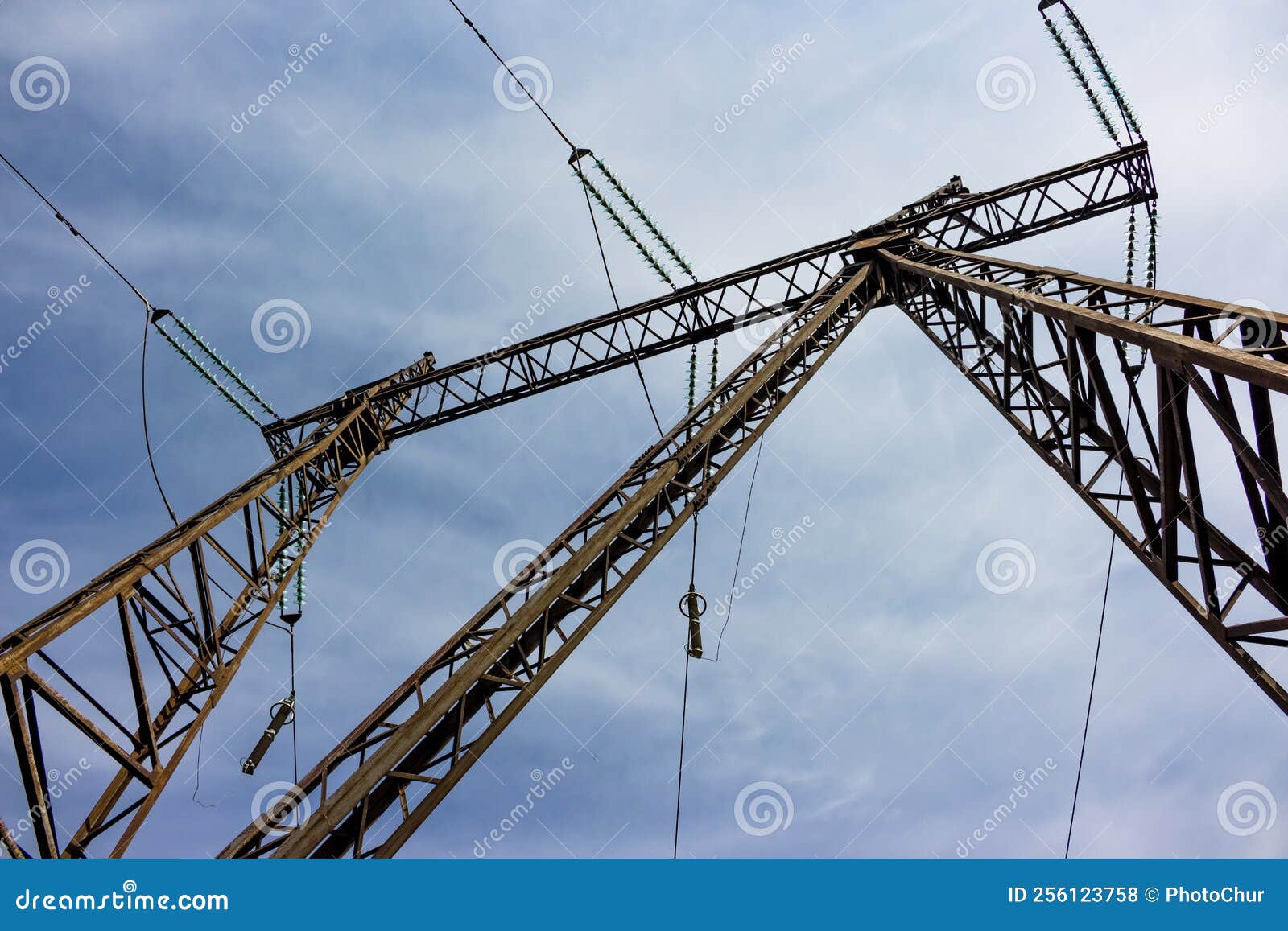 Bottom-up View of a 220 KV Overhead Power Line Tower Structure Stock ...