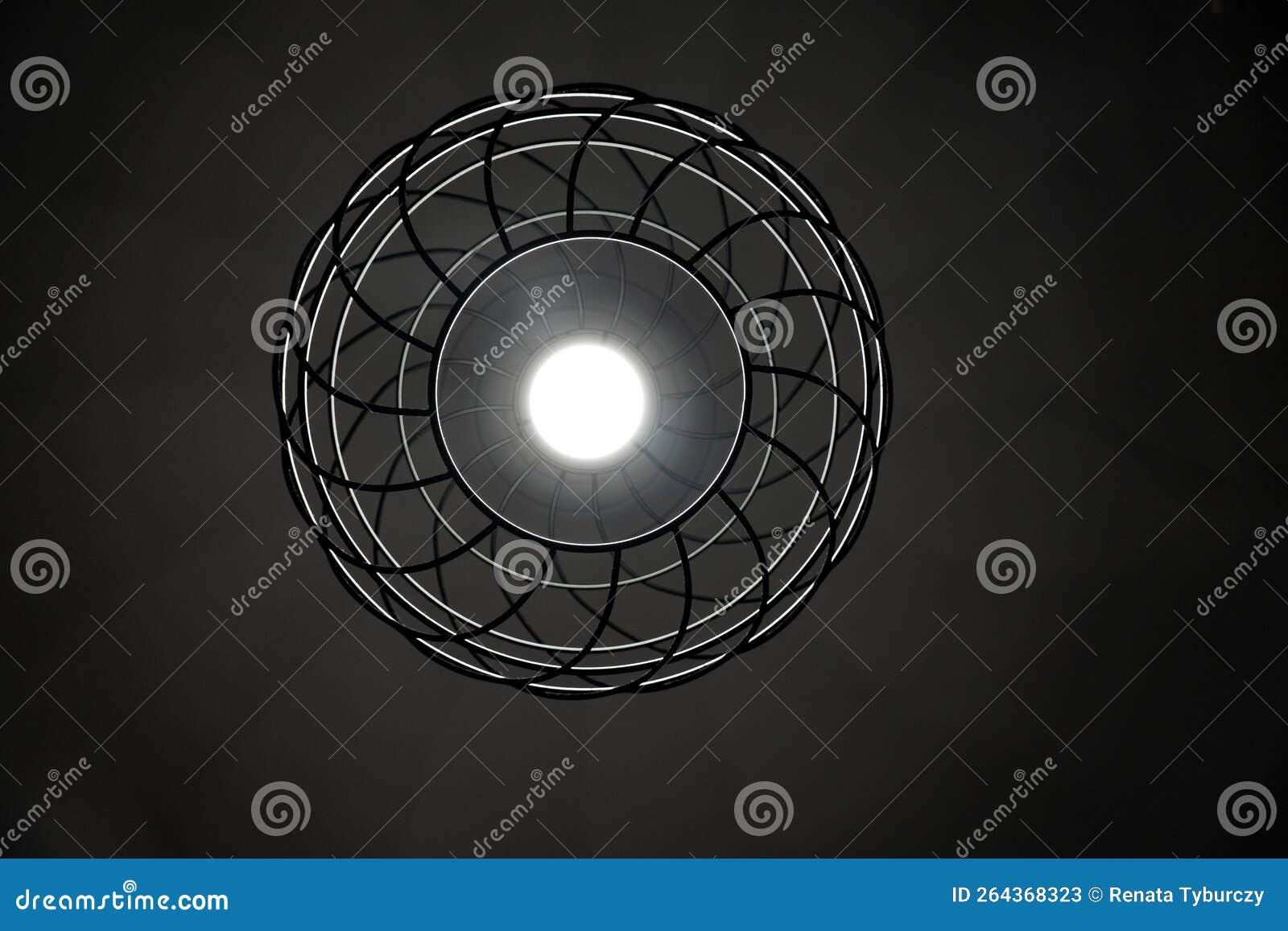 Bottom Up View of a Metal Ring Shape Lamp Shade with Glowing Light Bulb ...
