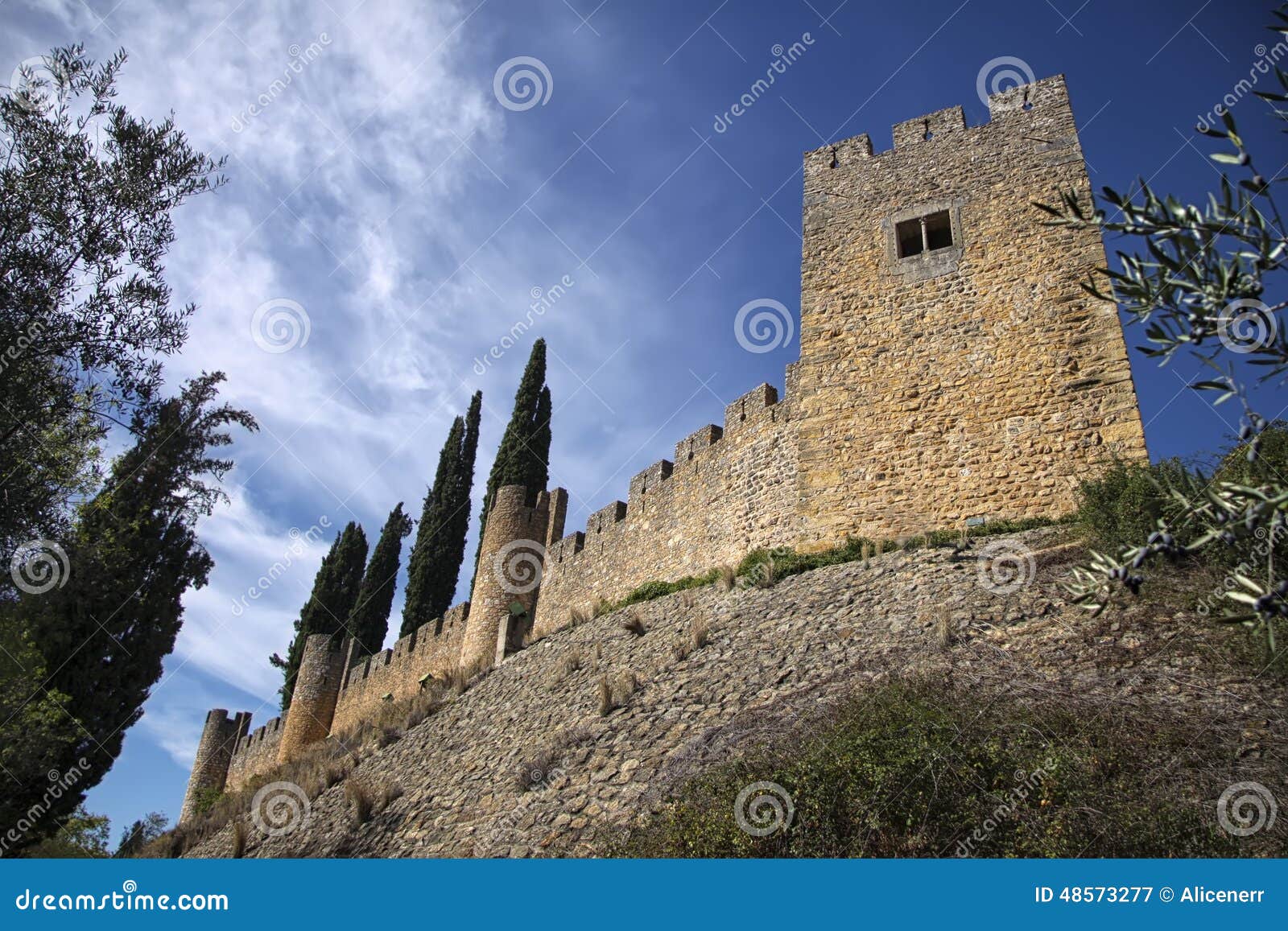 Bottom-up View To the Medieval Castle Wall and Blue Cloudy Sky Stock ...