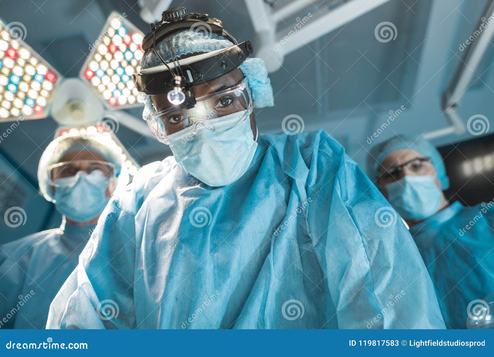 Bottom View of African American Surgeon Looking Stock Image - Image of ...