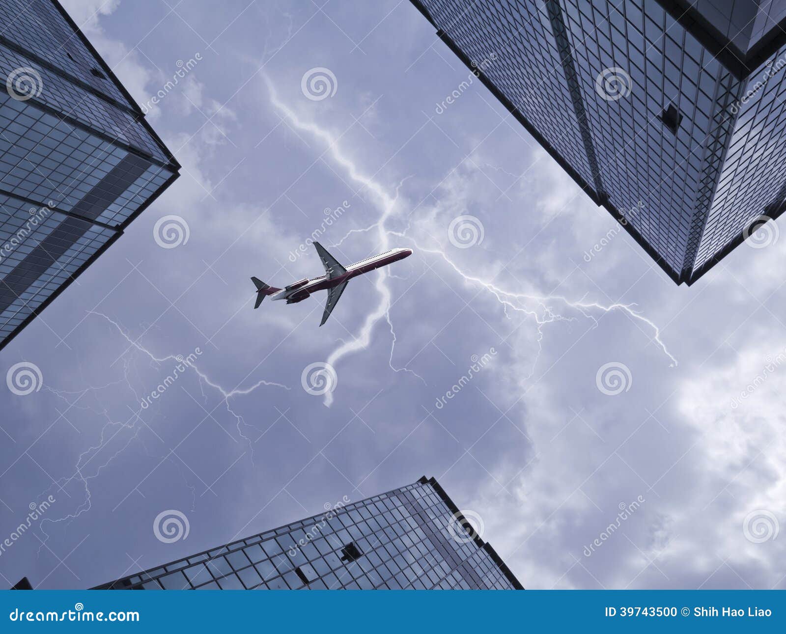 Bottom View of Airplane Flying Above Skyscraper Stock Photo - Image of ...
