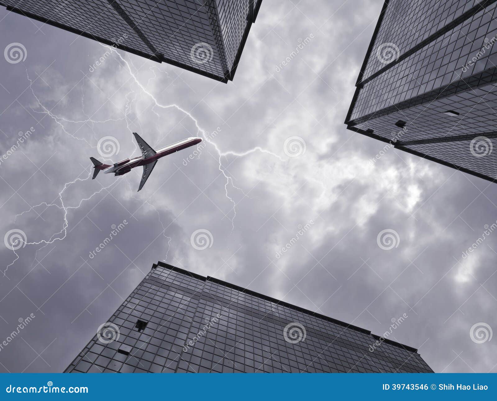 Bottom View of Airplane Flying Above Skyscraper Stock Photo - Image of ...