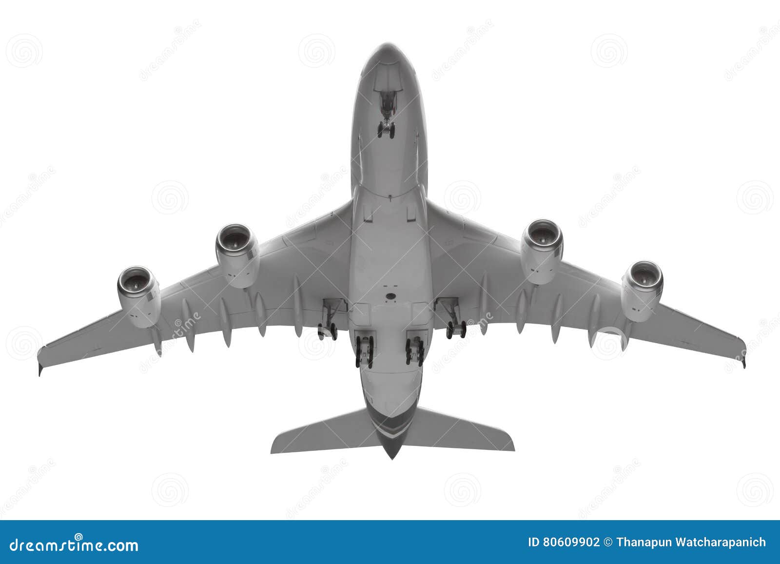 Bottom View Airplane Takeoff Isolated on White Background with C Stock ...
