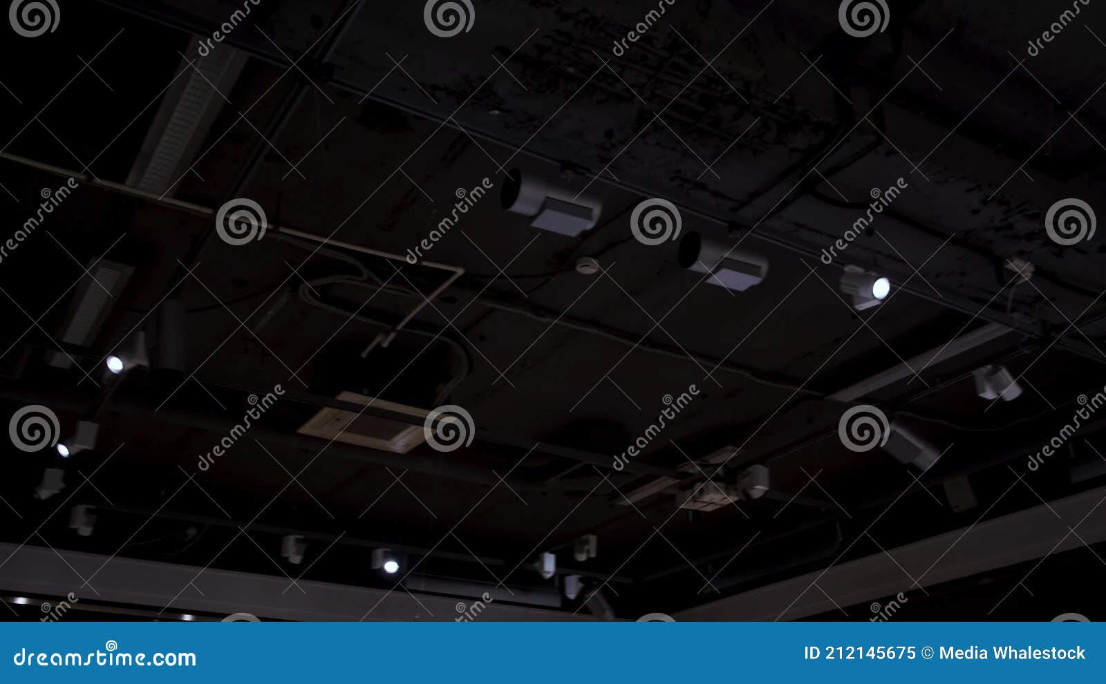 Bottom View of a Black Ceiling of a Hall Lighting with Spotlights ...