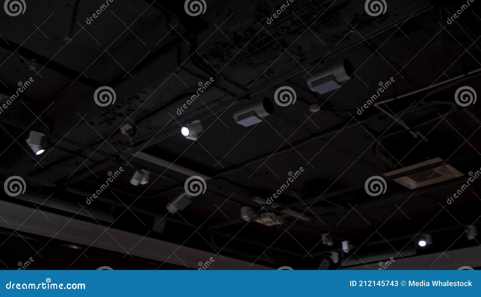 Bottom View of a Black Ceiling of a Hall Lighting with Spotlights ...
