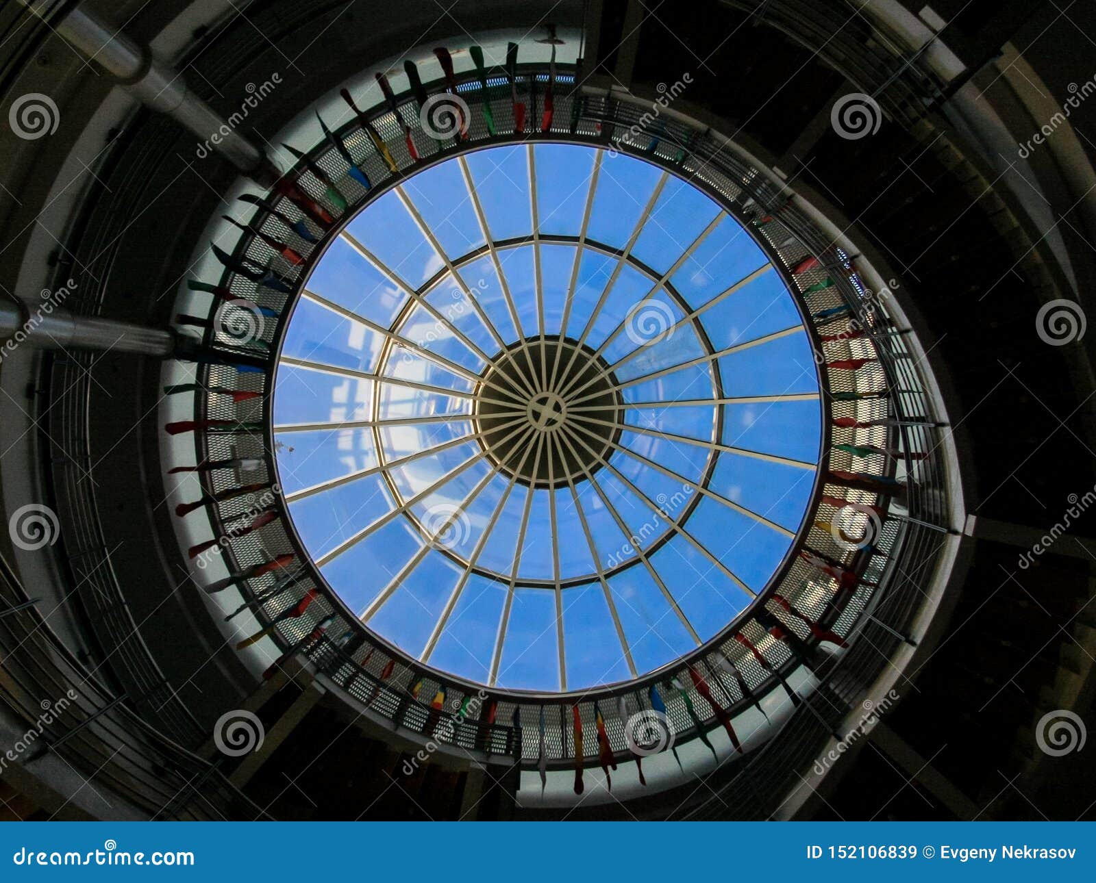 Bottom View of the Blue Sky through a Glass Spherical Dome Stock Image ...