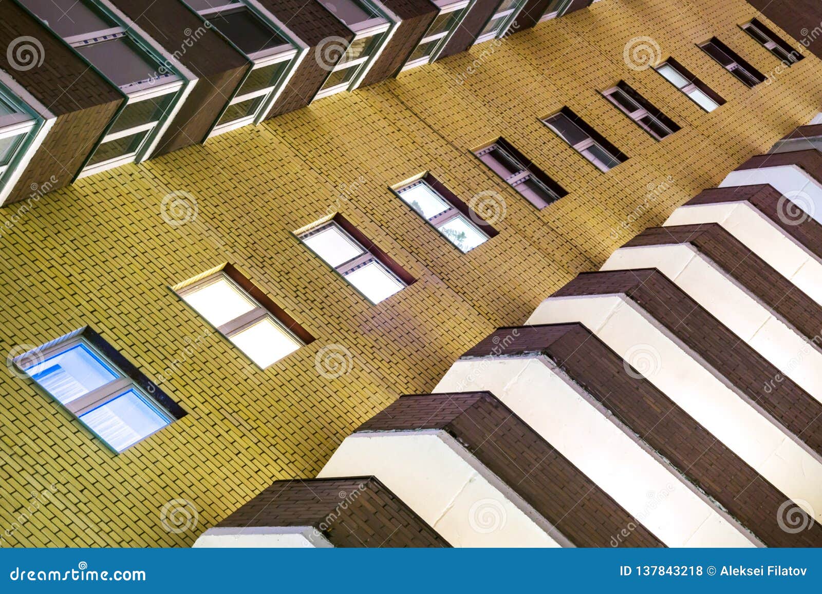 Bottom View of Brick Building Stock Photo - Image of design, geometry ...